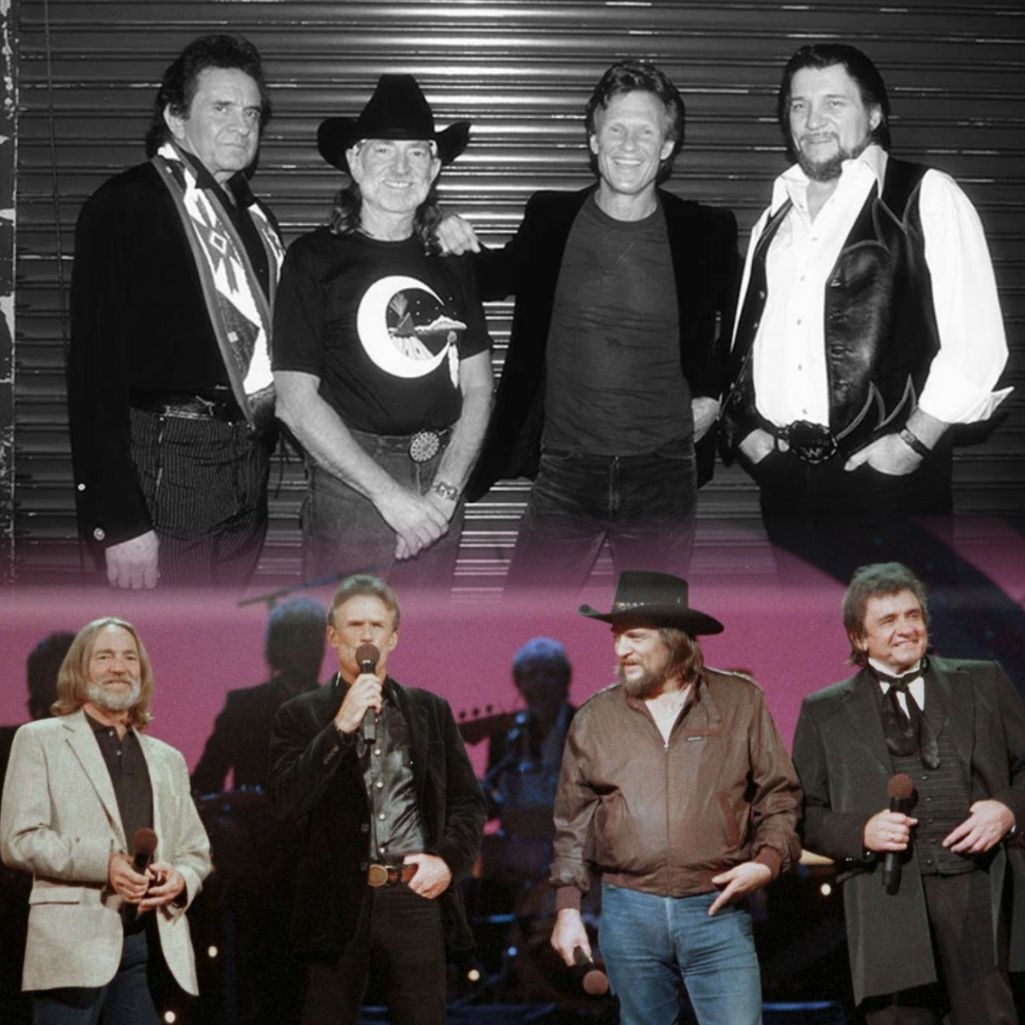 Four legends. One stage. One timeless moment. Johnny Cash, Willie Nelson, Waylon Jennings, and ...