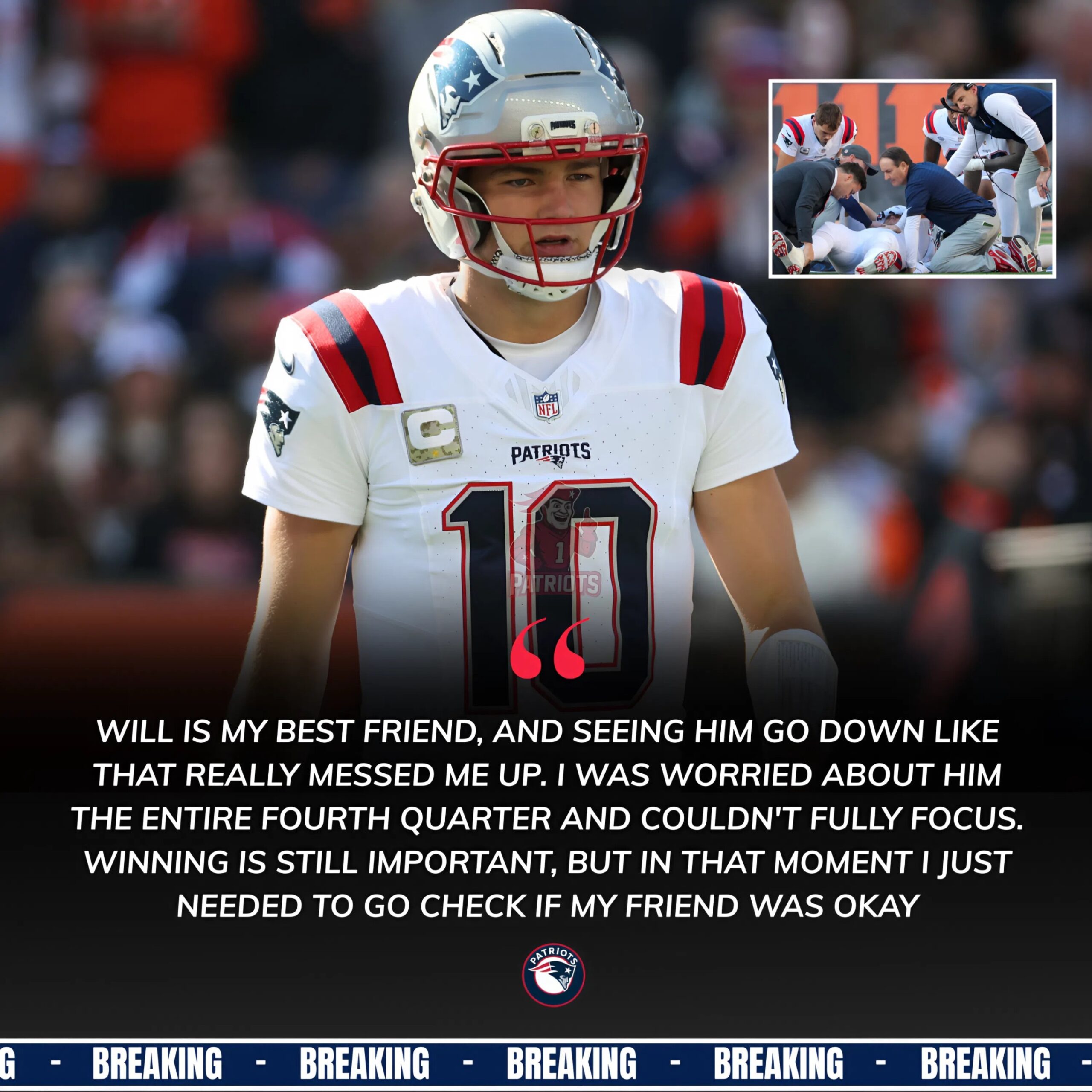 Drake Maye skipped Patriots’ celebration, rushing to injured rookie ...